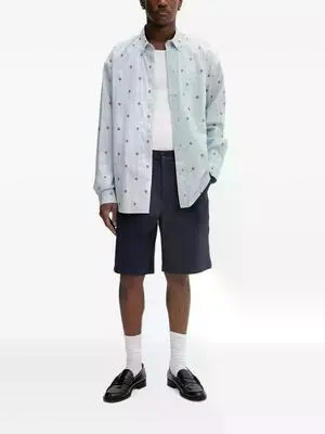 LES DEUX Seersucker Textured Logo Embroidered Shorts