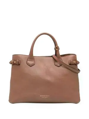 Burberry Leather And House Check Banner Satchel - Brown