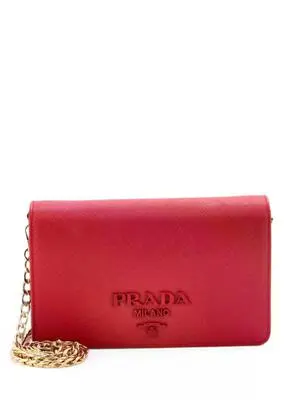 Prada Chain Wallet Saffiano Leather Crossbody Bag - Red