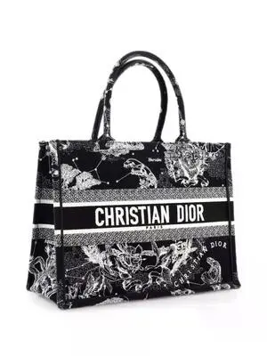 Dior Book Embroidered Canvas Medium Tote Bag - Black