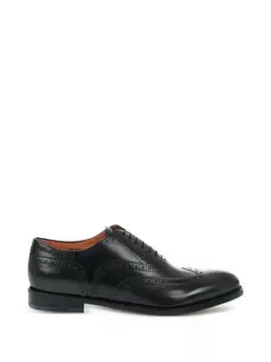 Santoni Brogue Detail Leather Derby Shoes - Black
