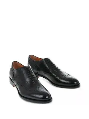 Santoni Brogue Detail Leather Derby Shoes - Black