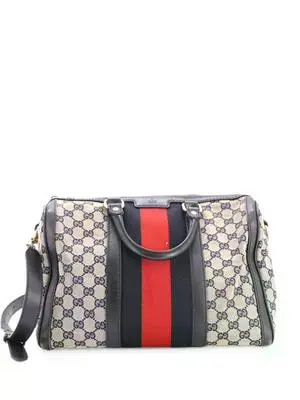 Gucci Gucci Vintage GG Canvas Web Boston Bag Medium Satchel Blue