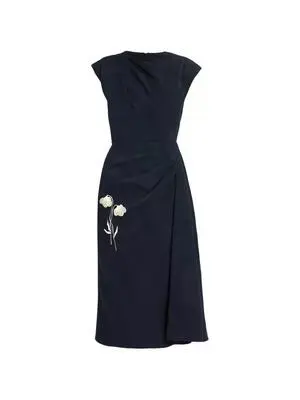 Erdem Flower-jacquard Draped Midi Dress