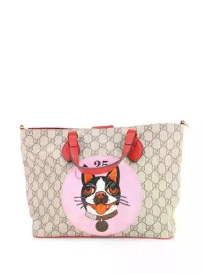 Gucci Convertible Soft Gg Coated Canvas With Applique Small Tote Bag - Brown