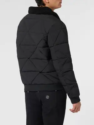 Philipp Plein Quilted Bomber Jacket With Shearling Collar - Black