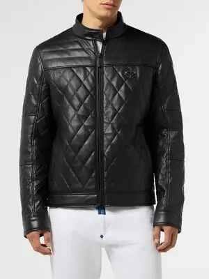 Philipp Plein Quilted Leather Jacket - Black