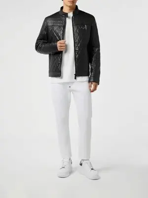 Philipp Plein Quilted Leather Jacket - Black