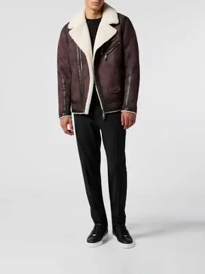 Philipp Plein Shearling-trimmed Biker Jacket - Brown