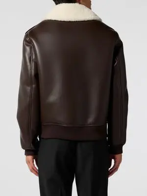Philipp Plein Leather Bomber Jacket With Shearling Collar - Brown