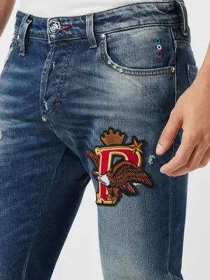Philipp Plein Skinny Fit Distressed Jeans With Patches
