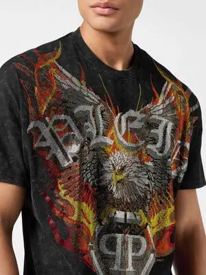 Philipp Plein Graphic Print Cotton T-shirt With Rhinestone Embroidery