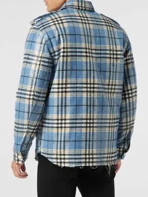 Philipp Plein Tartan Shirt Jacket With Sequin Embroidery And Epaulets - Turquoise