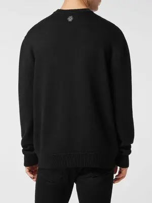 Philipp Plein Teddy Bear Print Cotton Blend Crewneck Sweater - Black
