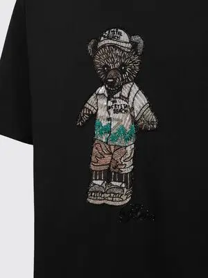 Philipp Plein Teddy Bear Embroidered Cotton T-shirt With Appliqués - Black