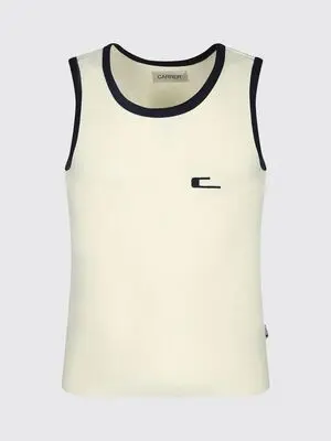 CARRER Slim Fit Stretch Cotton Tank Top With Contrast Trim - Ecru