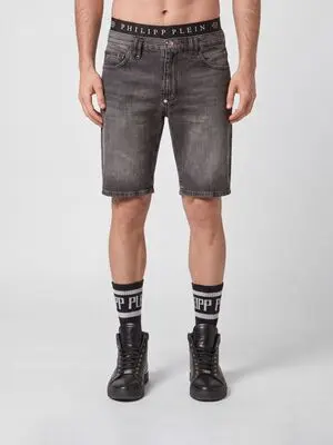 Philipp Plein Five-pocket Cotton Denim Shorts With Hexagon Logo