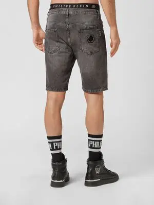 Philipp Plein Five-pocket Cotton Denim Shorts With Hexagon Logo