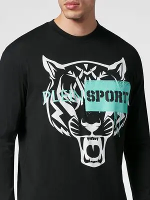 PLEIN SPORT Slim Fit Long-sleeved Cotton T-shirt With Graphic Print - White