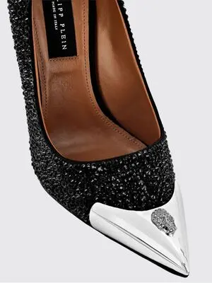 Philipp Plein Embellished Leather Stiletto Pumps With Crystal Skull Detail - Black