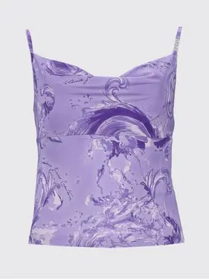 Versace Viscose Bandeau Top With Baroque Print And Draped Neckline