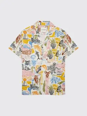Closed Graphic Print Short-sleeved Cotton Bowling Shirt With Cuban Collar