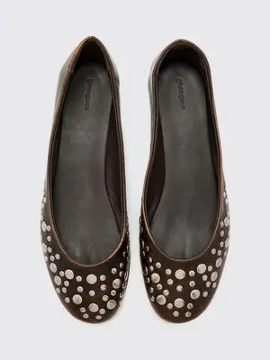 Gimaguas Aged Leather Ballet Flats With Stud Embellishments