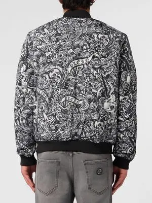 Philipp Plein Bomber Jacket With All-over Print - Black