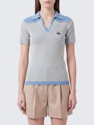 VIVIENNE WESTWOOD Striped Ribbed-knit Polo With V-neck And Orb Logo