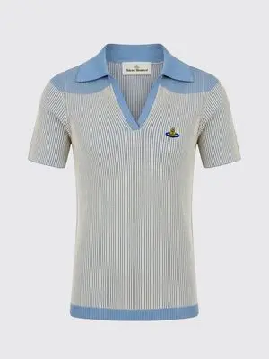 VIVIENNE WESTWOOD Striped Ribbed-knit Polo With V-neck And Orb Logo