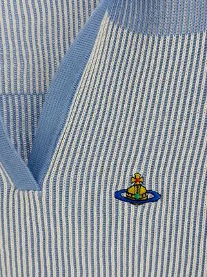 VIVIENNE WESTWOOD Striped Ribbed-knit Polo With V-neck And Orb Logo