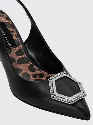 Philipp Plein Leather Slingback Pumps With Jewel Buckle And Stiletto Heel