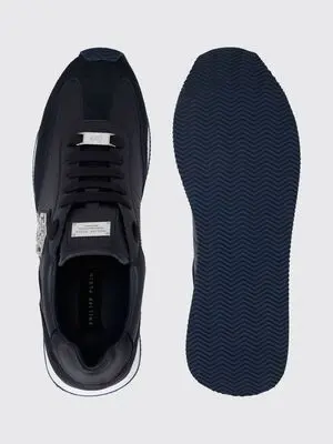 Philipp Plein Leather And Suede Low-top Sneakers With Hexagon Logo - Blue