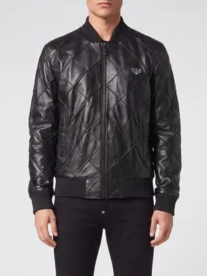 Philipp Plein Leather Bomber Jacket - Black