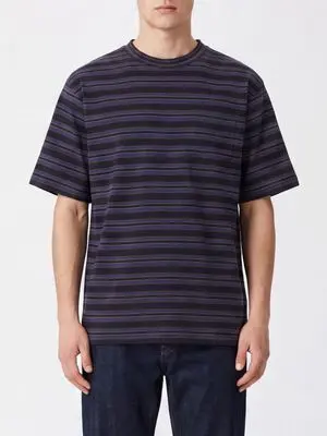 Sacai Striped Cotton T-shirt With Patch Pocket And Dropped Shoulders - Black