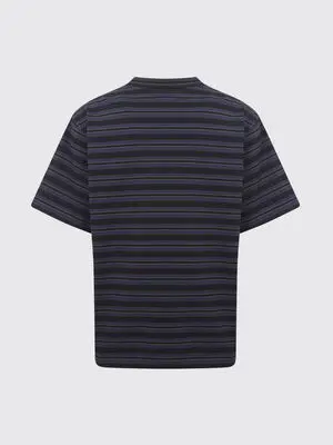 Sacai Striped Cotton T-shirt With Patch Pocket And Dropped Shoulders - Black