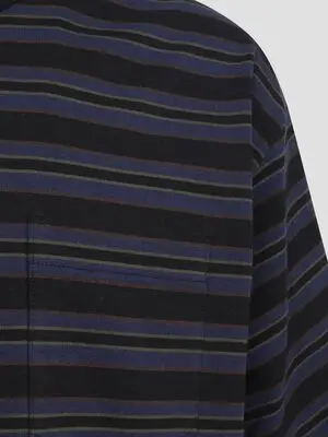 Sacai Striped Cotton T-shirt With Patch Pocket And Dropped Shoulders - Black