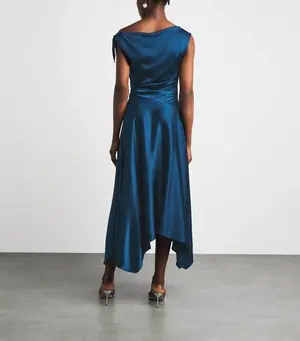 Staud Silk Portia One-shoulder Midi Dress