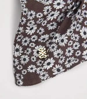 Sandro Silk Floral Print Scrunchie - Brown
