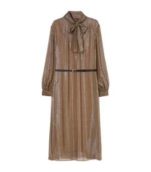 Marina Rinaldi Silk-blend Metallic Tartan Midi Dress - Gold