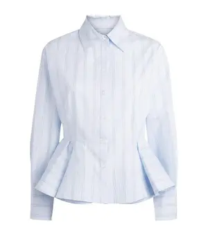 Sandro Cotton Stripe Peplum Shirt - Blue