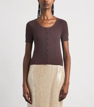 Sandro Pointelle Knit Short-sleeve Cardigan With Ruffle Detail