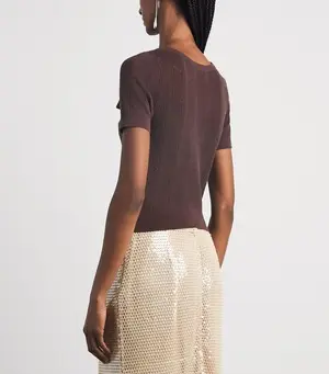 Sandro Pointelle Knit Short-sleeve Cardigan With Ruffle Detail