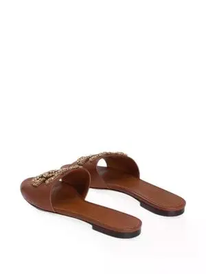 Dolce & Gabbana Flat Calfskin Slides With Dg Logo Embroidery - Brown