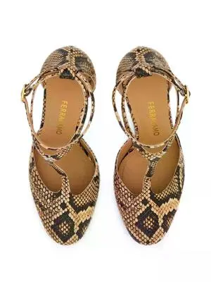 FERRAGAMO Snake-effect T-bar Pumps
