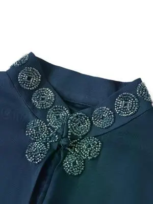 Shanghai Tang Embellished Mandarin Collar Qipao Dress - Blue