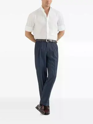 Brunello Cucinelli Cashmere And Silk Chevron Flannel Trousers - Blue