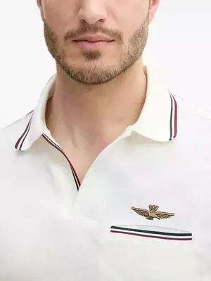AERONAUTICA MILITARE Logo-embroidered Striped-trim Polo Shirt - Neutrals