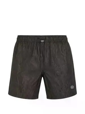 Philipp Plein Gothic Print Swim Shorts - Black