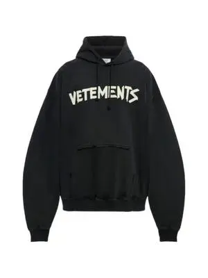 Vetements Logo-print Frayed Hoodie - Black